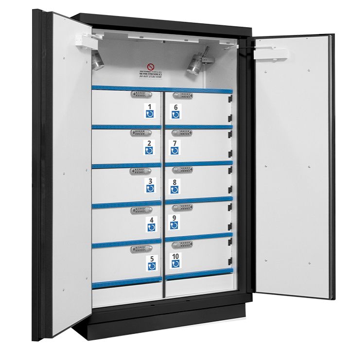 Safety cabinets with compartments for storing lithium-ion batteries ...