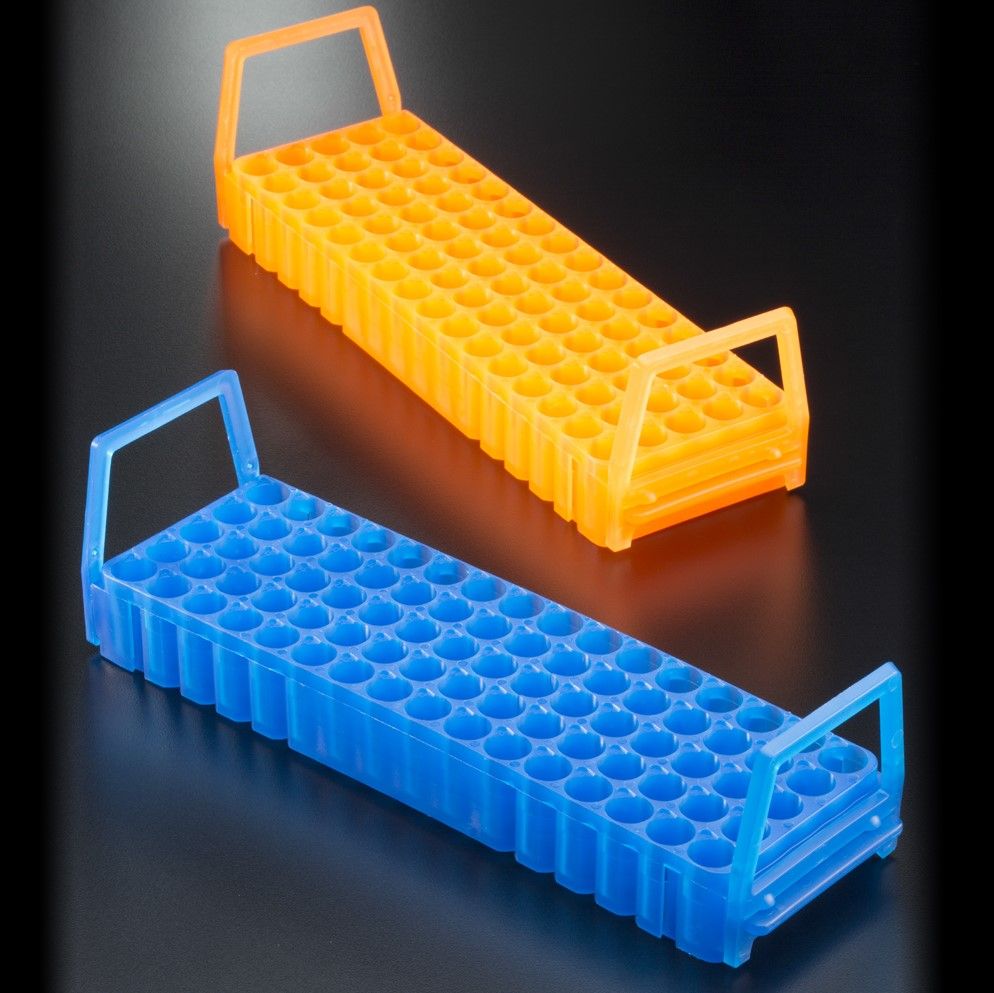 Double-sided microtube rack with removable handle, in several colors ...